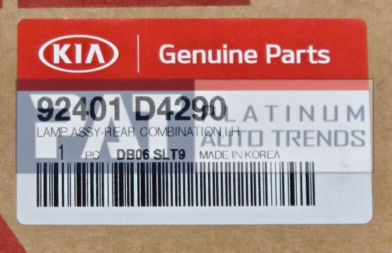 GENUINE KIA OPTIMA 2016-2020 TAIL LAMP ASSEMBLY W/ LED TYPE 2 LH, 92401 ...