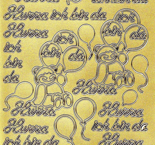 Sticker Hurra ich bin da - gold o. silber - Schriftsticker - Starform ...