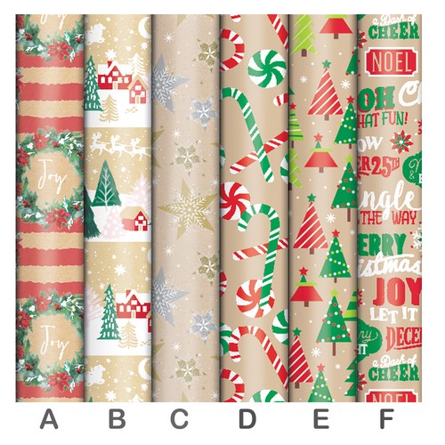 Christmas Kraft Gift Wrap Rolls Wrapping Paper 2m x 70cm Festive Xmas ...