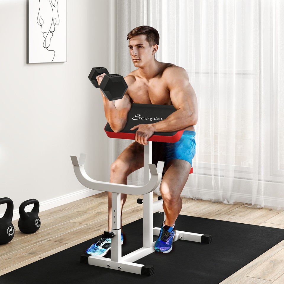 Adjustable Preacher Curl Bench Strength Training Isolated Barbell ...