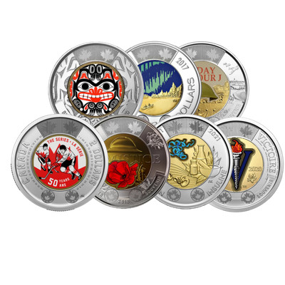 🇨🇦 Canada Colored Toonie Rare $2 Dollars Unique 7-Coins Set, 2017 ...