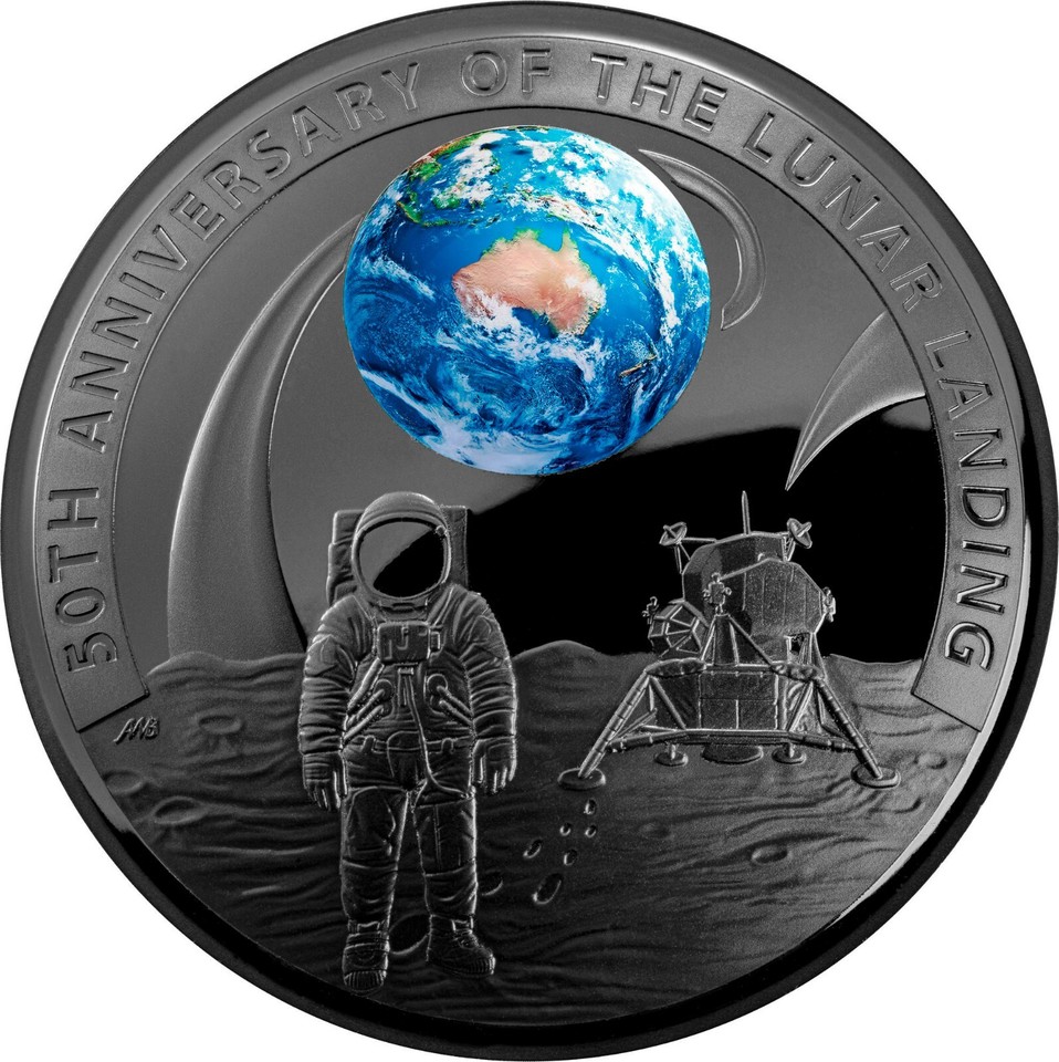 2019 $5 50th Anniversary Lunar Landing Nickel Plated 1oz Silver Proof ...