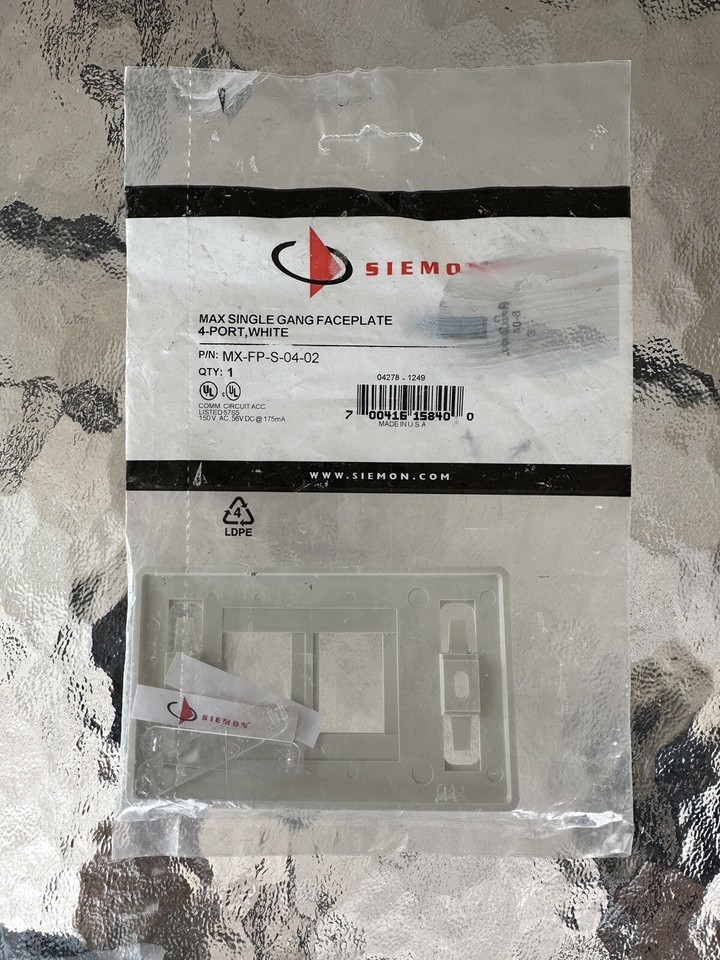 Siemon Max Single Gang MX-FP-S-04-02 Faceplate, 4 Port, White Free ...