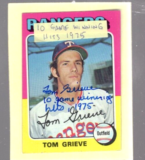 Autographed Tom Grieve 10 game winning hits in 1975 added Rangers 75 ...