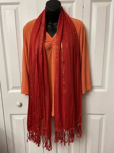 Red Gold Womens Fringe Scarf | eBay