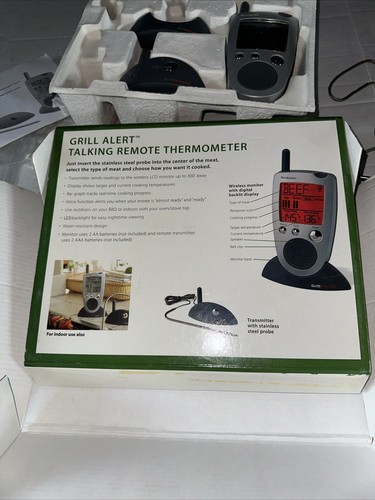 Brookstone Grill Alert Talking Remote Meat Thermometer With Portable ...