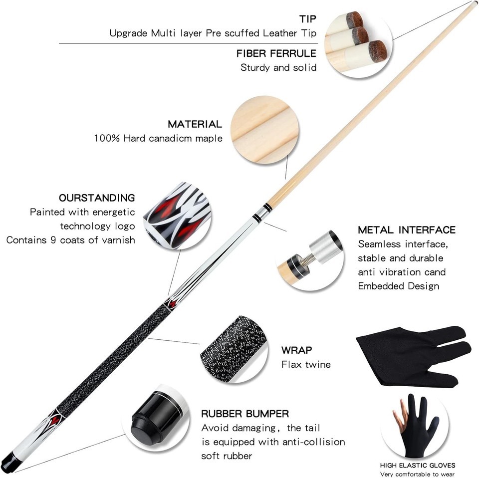 58 inch Pool Cue Stick 20 oz Maple Pool Cue Stick Kit with Bag | eBay