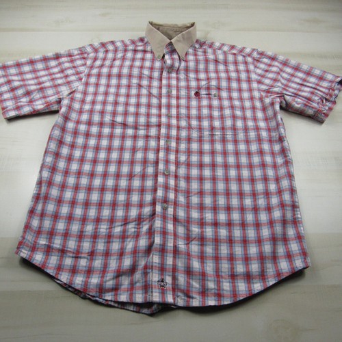 PBR Shirt Mens Large Red Plaid Button Up Short Sleeve Western Rodeo ...