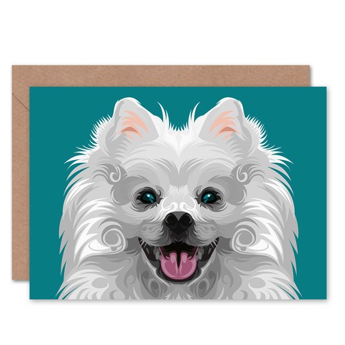 Dog Illustration Spitz Swirls Card With Envelope | eBay