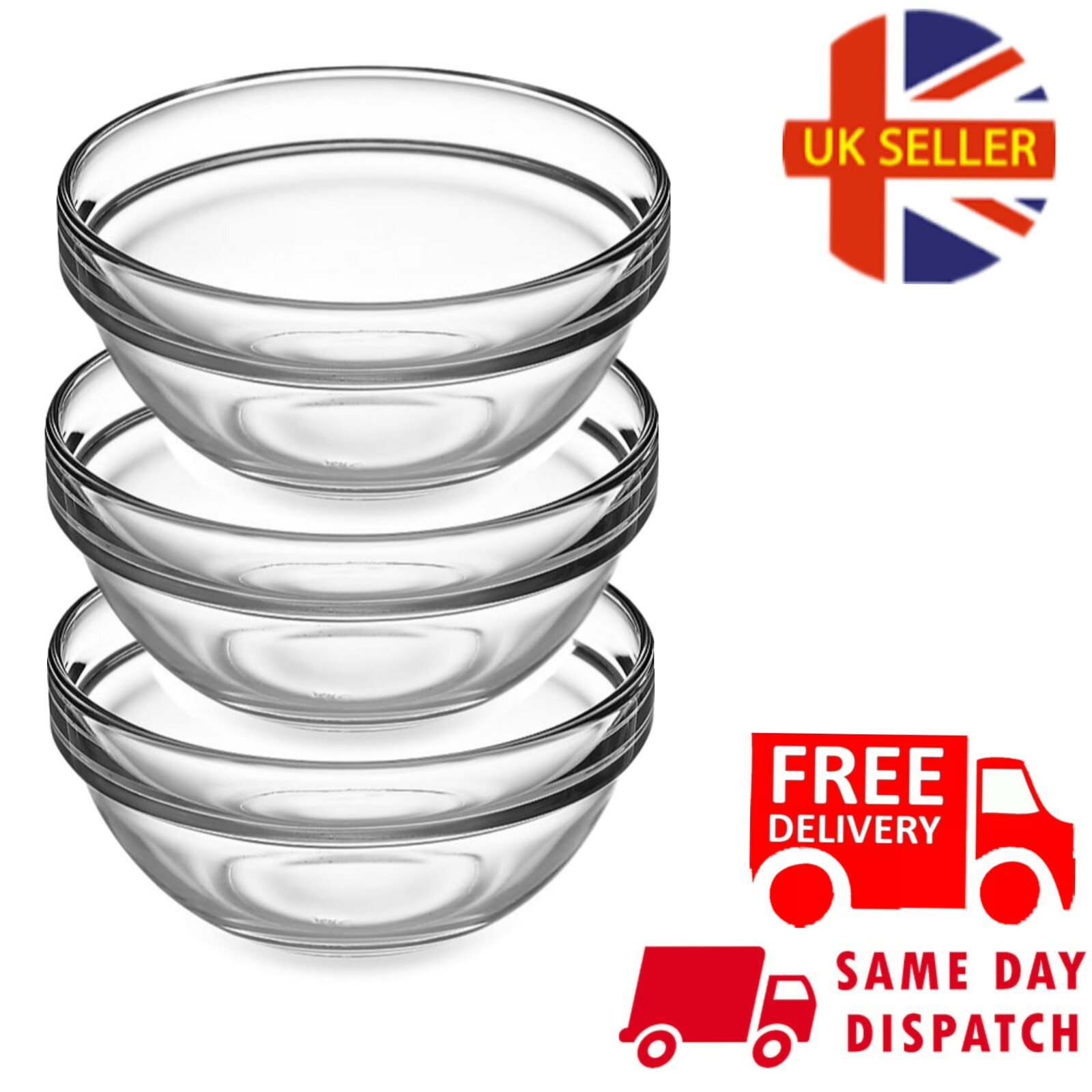 10cm Round Glass Stackable Bowls Serving Dishes Salsa Dip Herbs Spices ...