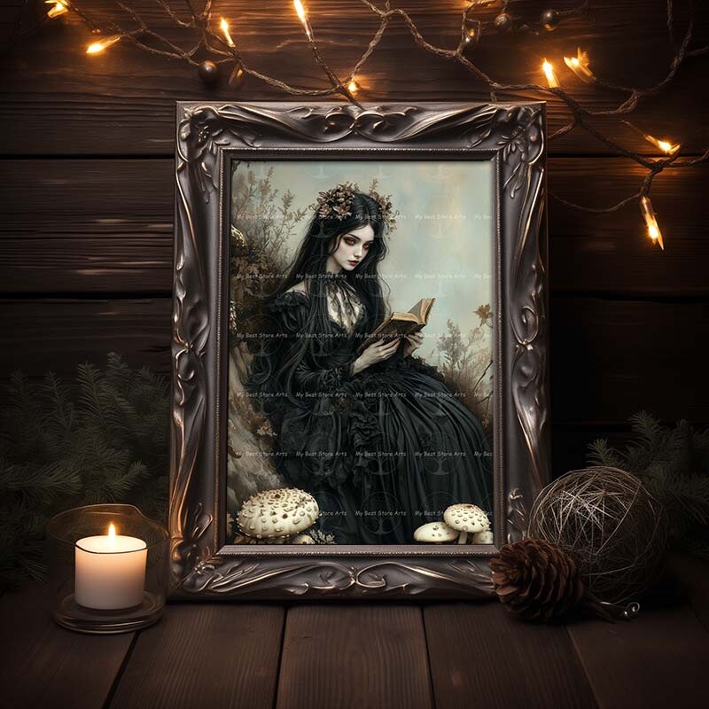 VAMPIRE READING A BOOK ART PRINT, Witch Gothic Poster Horror, Vampiric ...