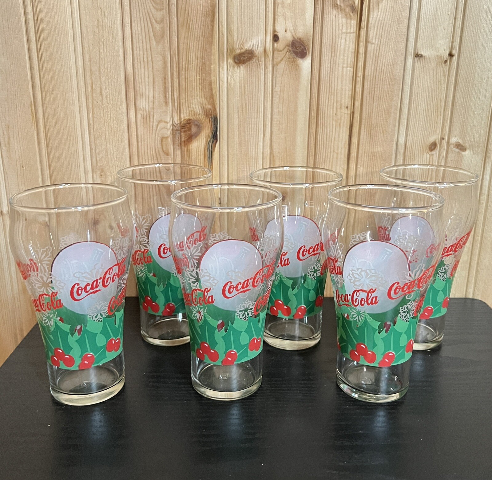 COCA COLA 6 PIECE SET OF 16 OZ BELL GLASSES VTG 1999 HOLLY & ICON ...