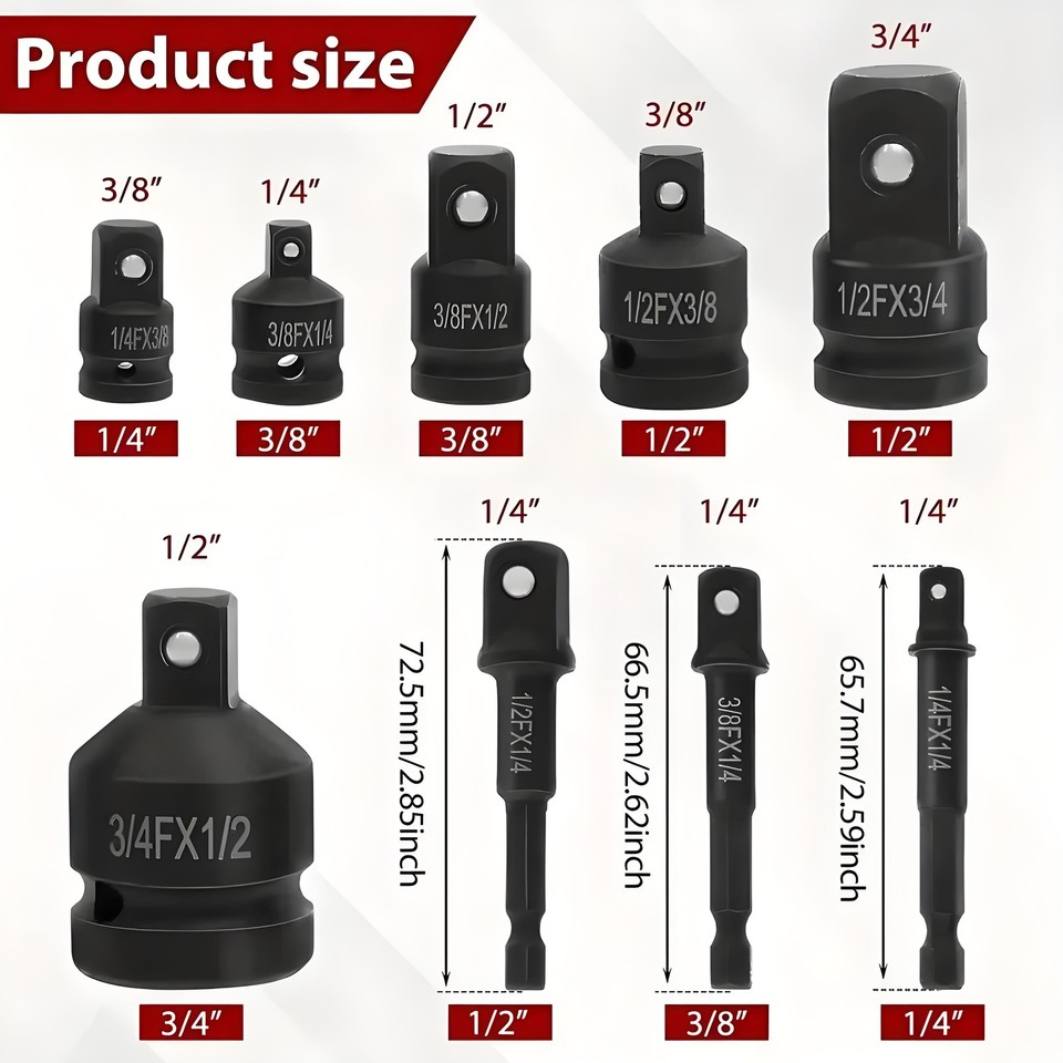 9pcs Impact Socket Adapter & Reducer Set for 1/4" 3/8" 1/2" Impact ...