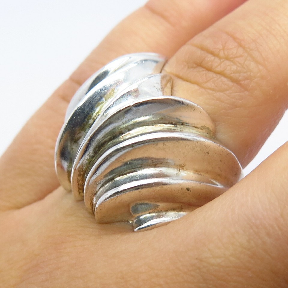 925 Sterling Silver Vintage Mexico Ribbed Wide Ring Size 5 3/4 | eBay