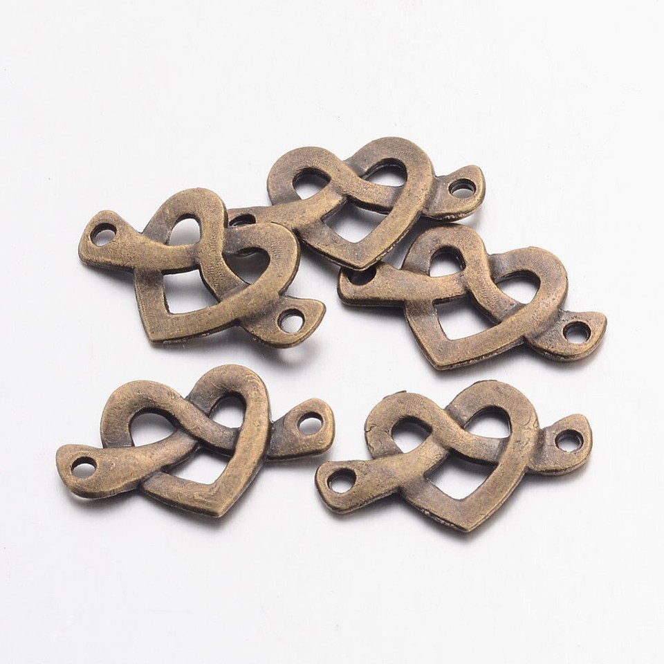 6 Heart Connector Charms Antiqued Bronze Pretzel Links BULK Lot Jewelry ...
