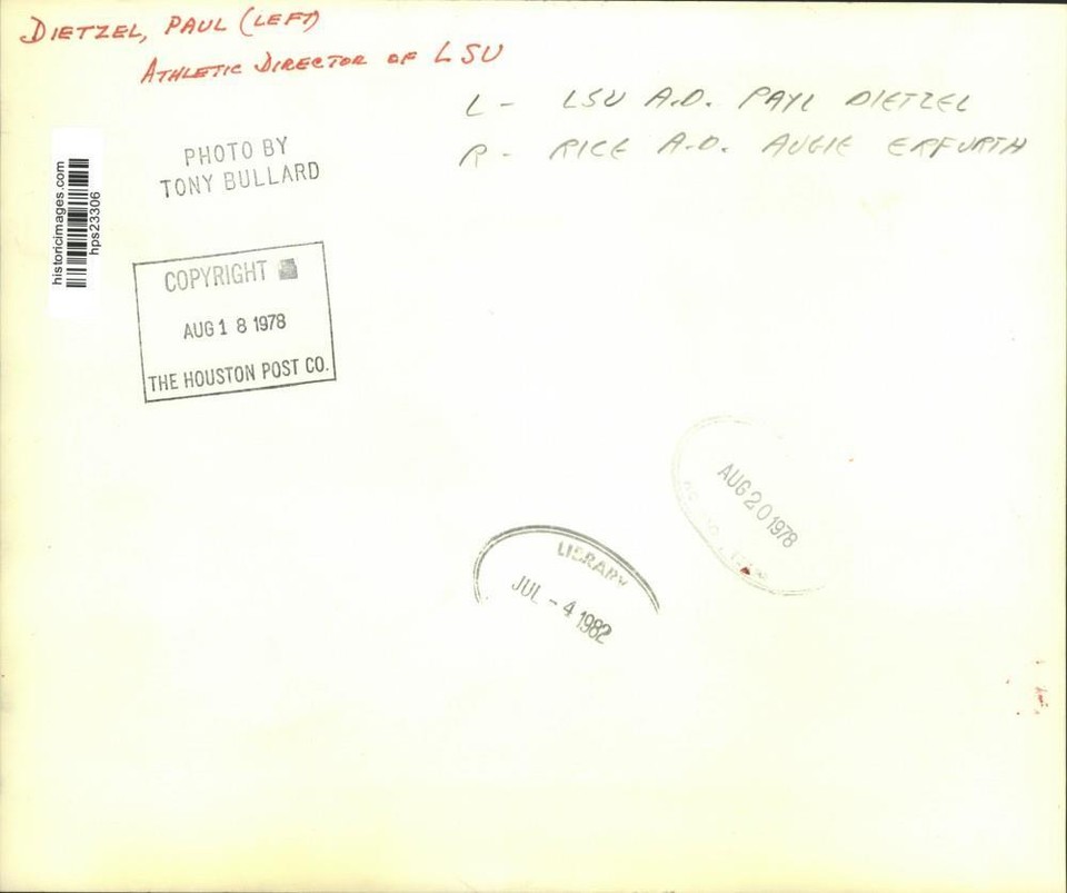 1978 Press Photo Athletic directors Paul Dietzel (LSU), Augie Erfurth ...