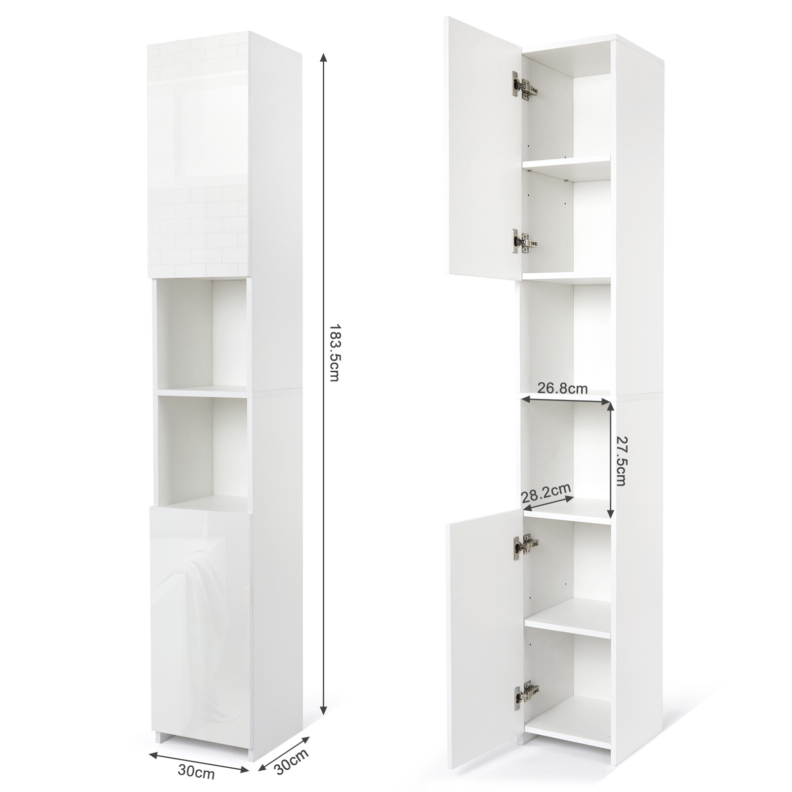 Mondeer 183cm Tall Bathroom Cabinet High Gloss Cupboard Slim Storage 6 ...