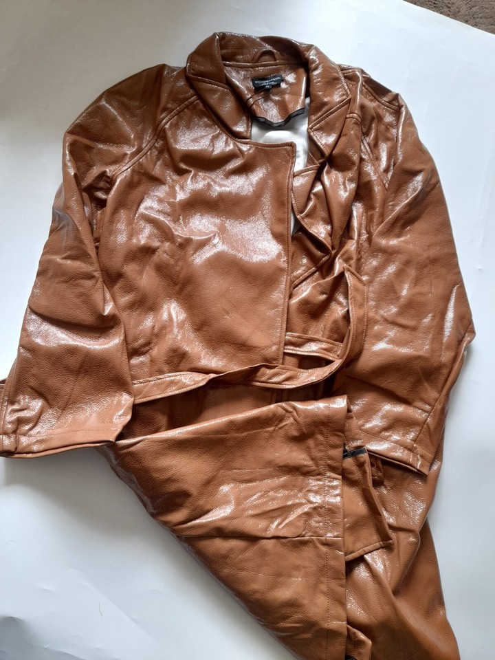 Brown L M PVC coat Wet Look Shiny New Tags Trench | eBay UK