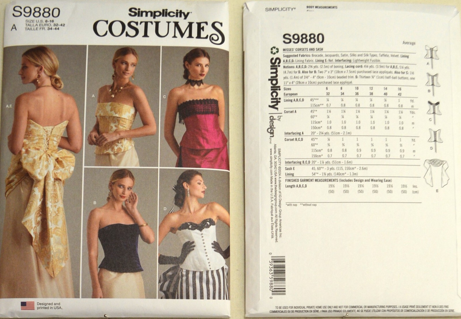 Simplicity - 9880 - Misses' Corsets and Sash | eBay