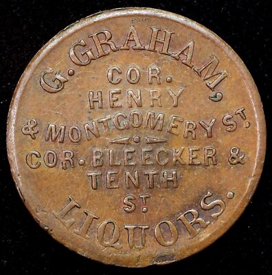 New York City G. Graham Liquors Not One Cent Civil War Token Store Card ...
