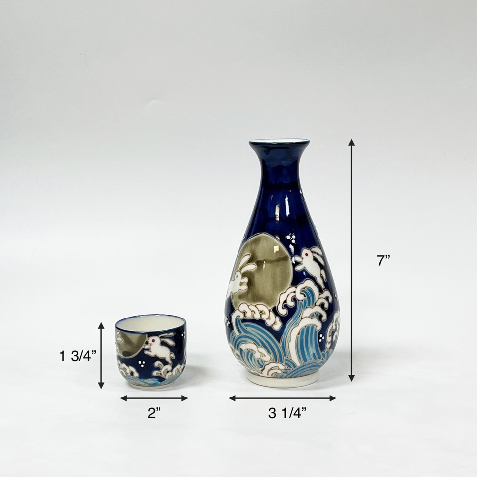 Moon Rabbit Bunny Sake Bottle and Cups Gift Set, 1Sake Bottle and4 Sake ...