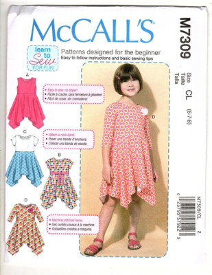 McCall's M7309 Girls 6 to 8 Handkerchief Hem Dress Uncut Sewing Pattern ...