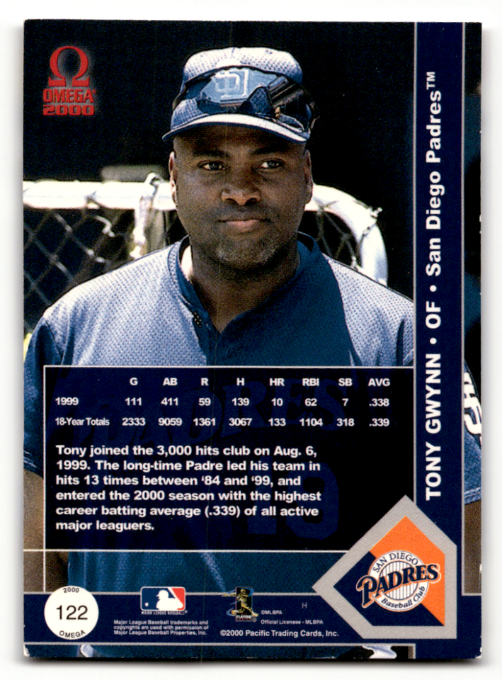 2000 Pacific Omega #122 Tony Gwynn EX/NM Padres ID:59021 | eBay