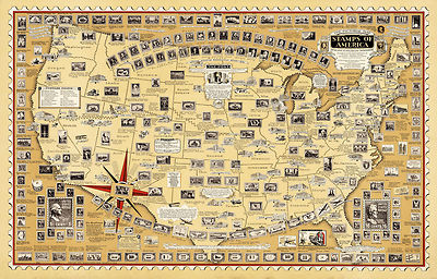 United States Stamps Pictorial Map U.S.A Philatelists of America Wall ...
