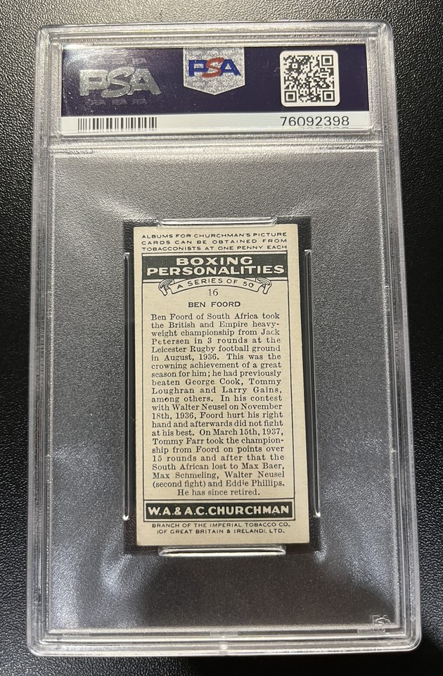 1938 W.A. & A.C. CHURCHMAN BOXING #16 BEN FOORD PSA 5 SETBREAK PMJS | eBay