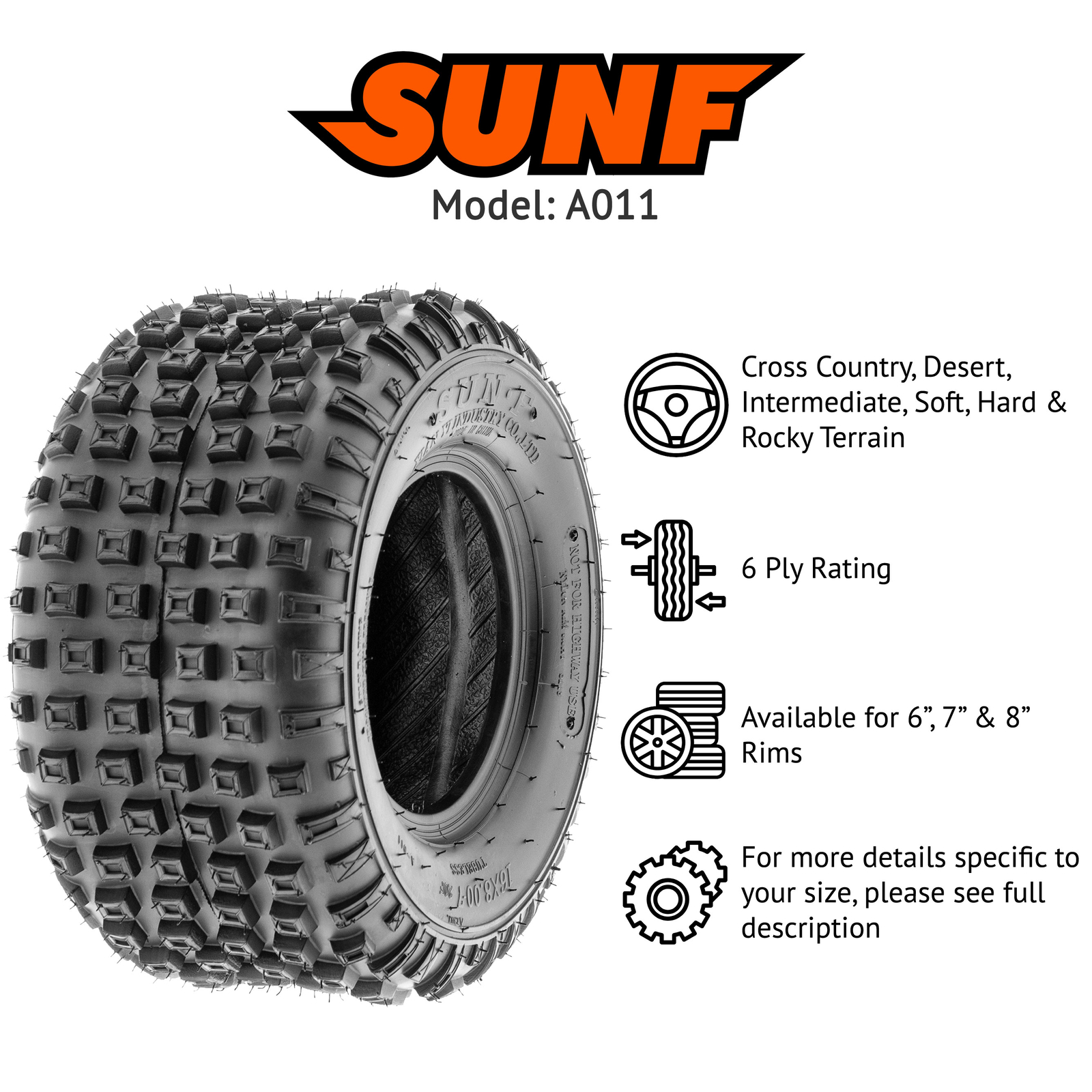 Set 2 SunF 145/70-6 145/70x6 14x6-6 Sport ATV & Go Karts Knobby Tires 6 ...