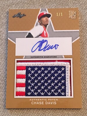 CHASE DAVIS 2019 LEAF PERFECT GAME Gold AUTOGRAPH Flag PATCH #1/1 ...