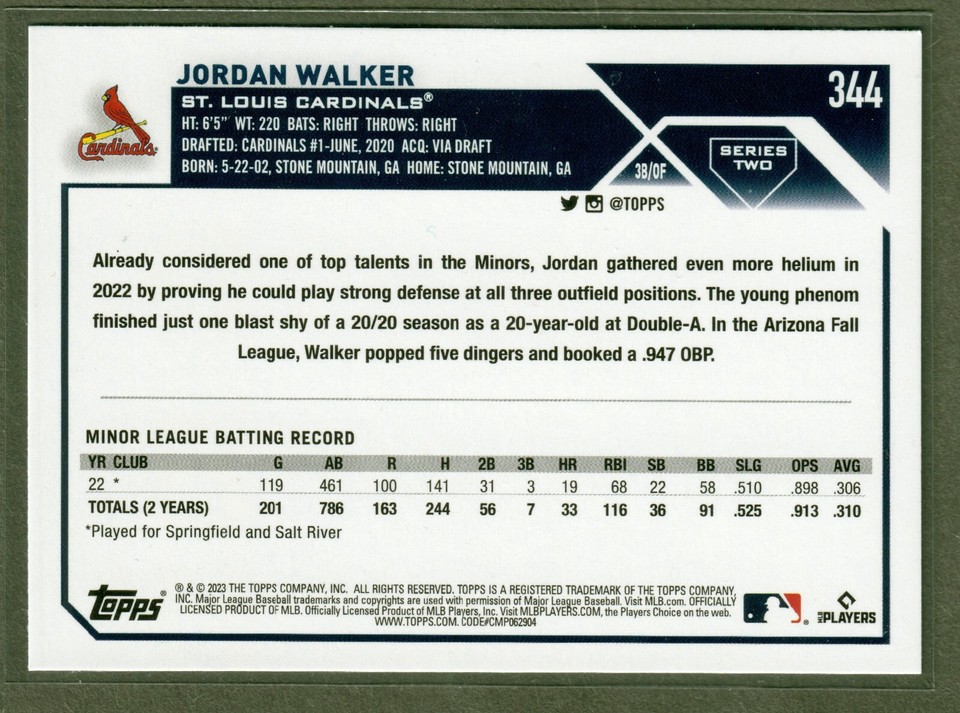 2023 Topps Series 2 Jordan Walker Rookie Card #344 Cardinals RC QTY | eBay