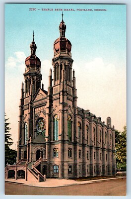 Portland Oregon Postcard temple Beth Israel Exterior View Building ...