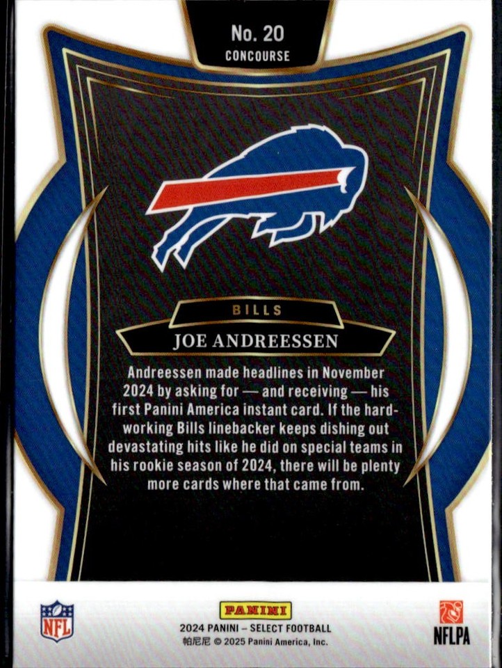 2024 Panini Select Joe Andreessen #20 RC | eBay