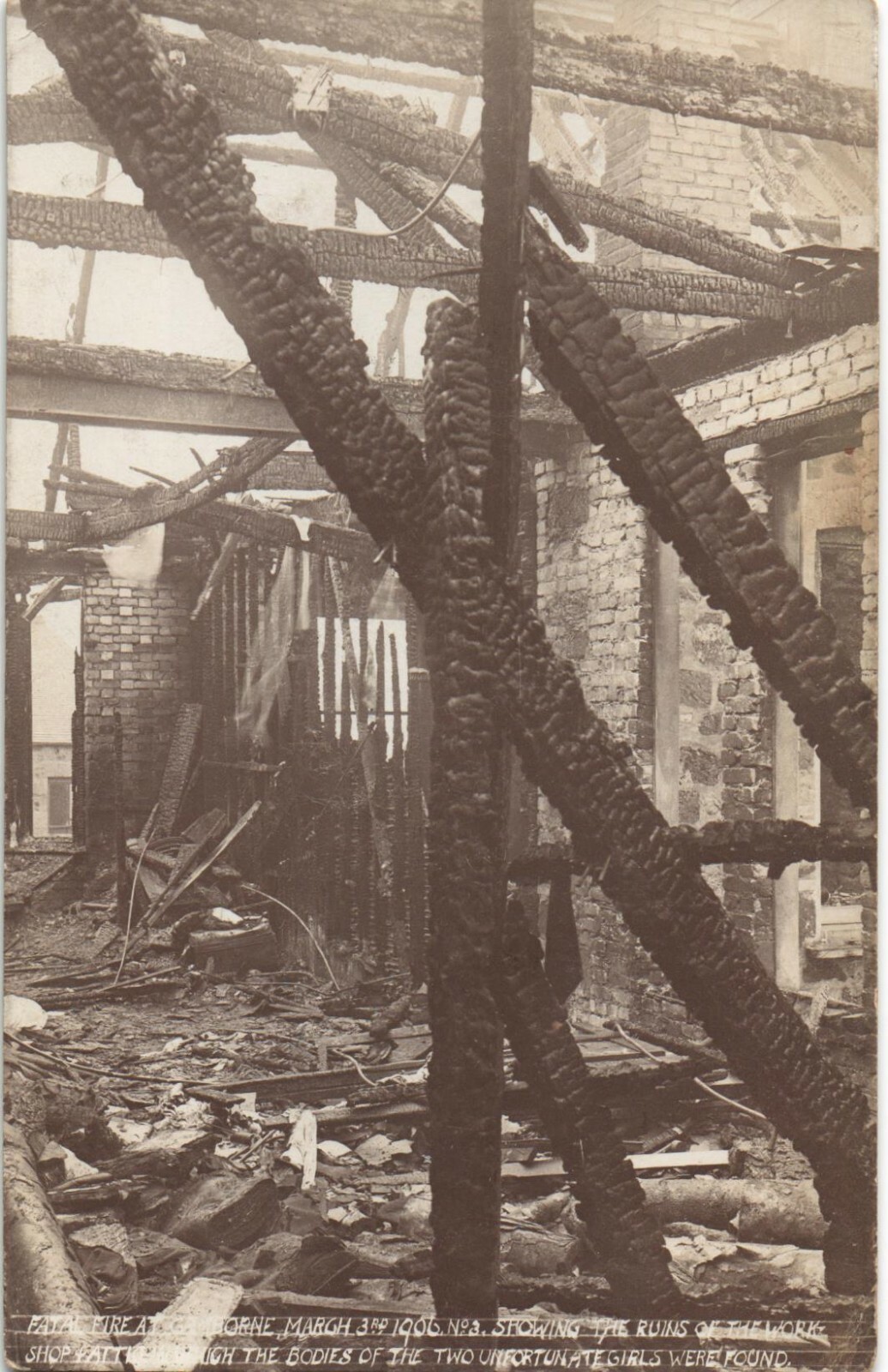 Camborne Fatal Fire # 3 by E.A.Bragg, Illogan. Ruins of the Workshop ...