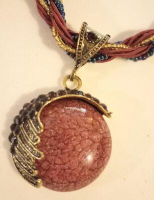 Gypsy Chic Boho Braided Bead Necklace with Faux Goldstone Pendant ...