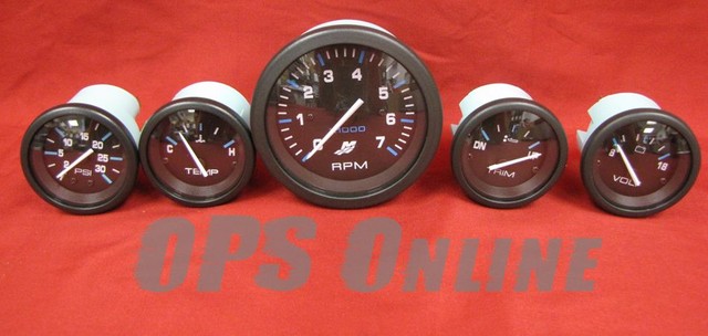 Mercury Outboard Analog Gauge Set - Black- 7K Tachometer, trim, temp, w ...