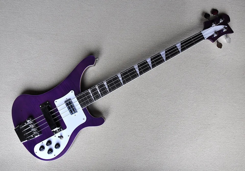 Custom Purple Electric Bass Guitar with 4 Strings,Flame Maple Veneer ...