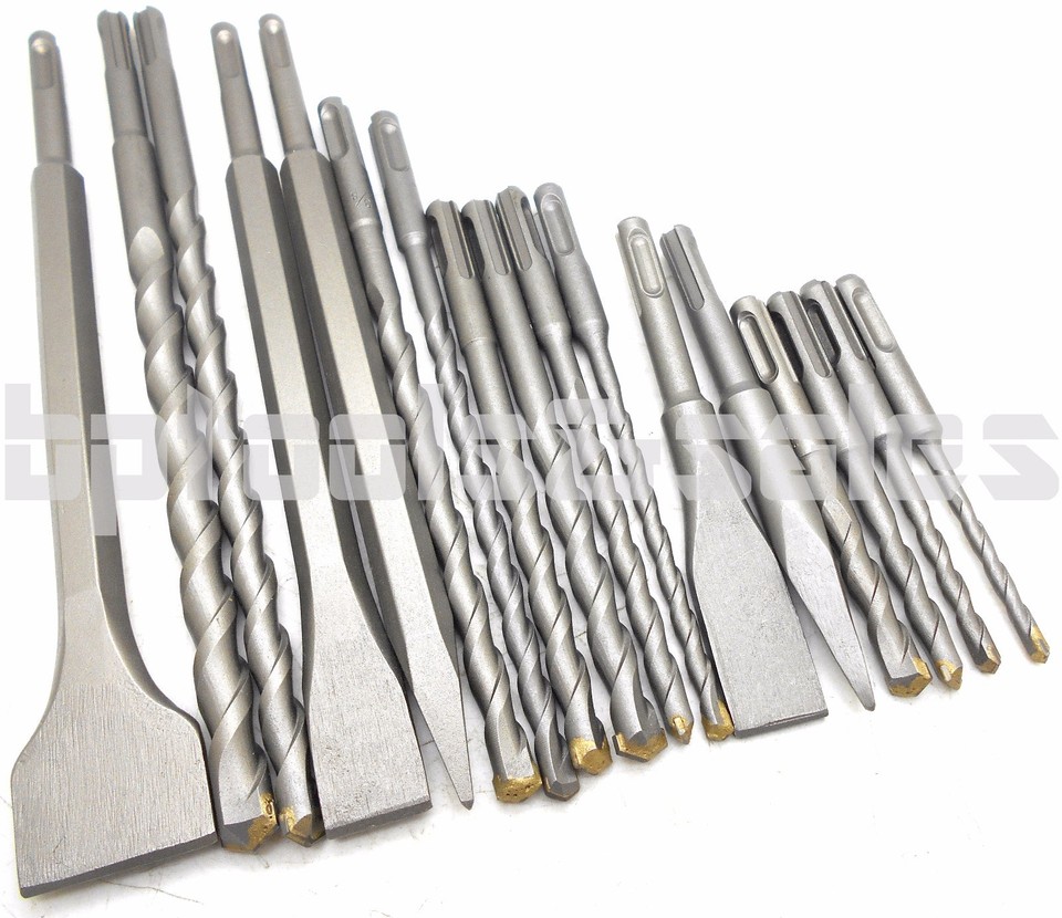 17 PC SDS PLUS ROTARY HAMMER BITS DRILL BIT & CHISEL GROOVE CONCRETE | eBay