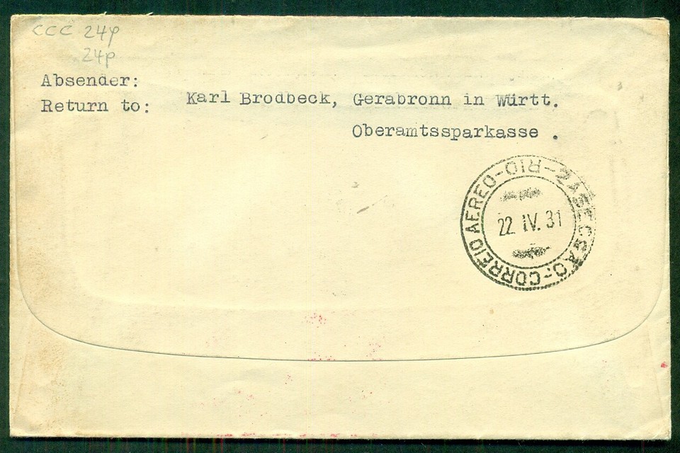 GERMANY, 1931, DOX Flight cover to U.S. w/hi val airmails, all proper ...