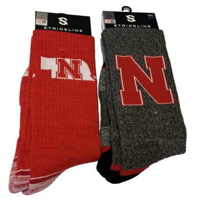 STRIDELINE Nebraska Huskers Full Knit NCAA Crew Socks M/L (2 PAIRS) NWT ...