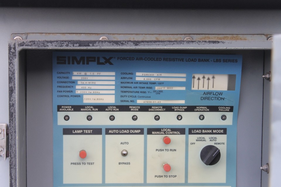 SIMPLEX LOAD BANK 200KW FORCED AIR COOLED RESISTIVE LOAD BANK 8,000 CFM ...