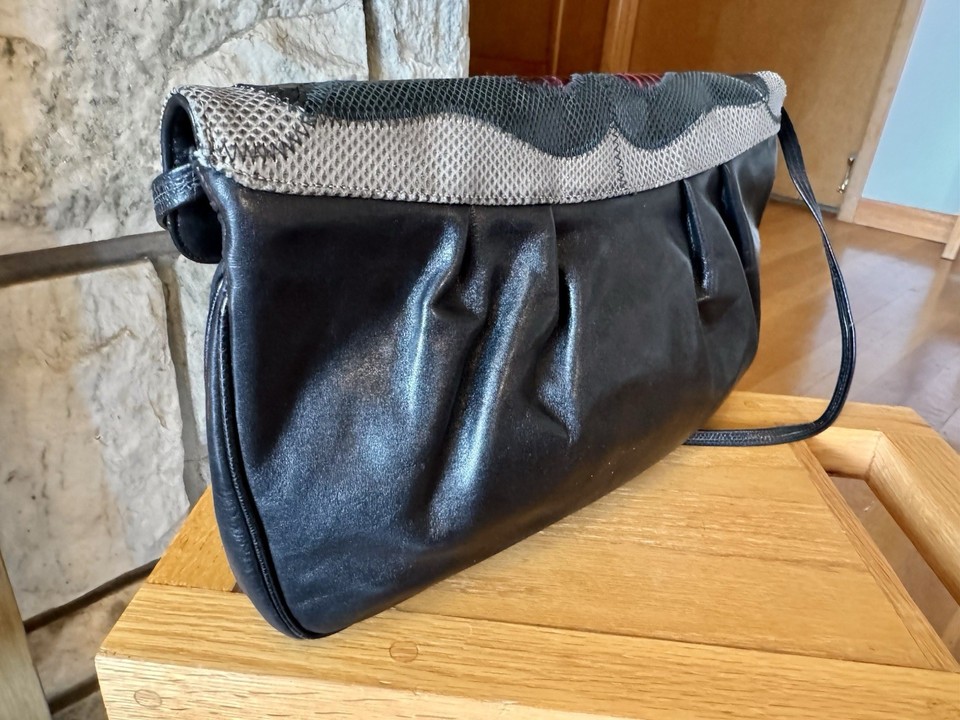 Vintage Leather Shoulder Bag Envelope Clutch Snakeskin Handbag Exotic ...
