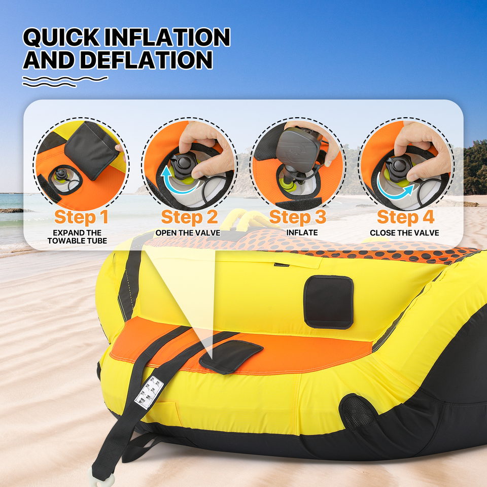 2 Rider Inflatable Towable Water Tube for Boating w/Double Seat ...