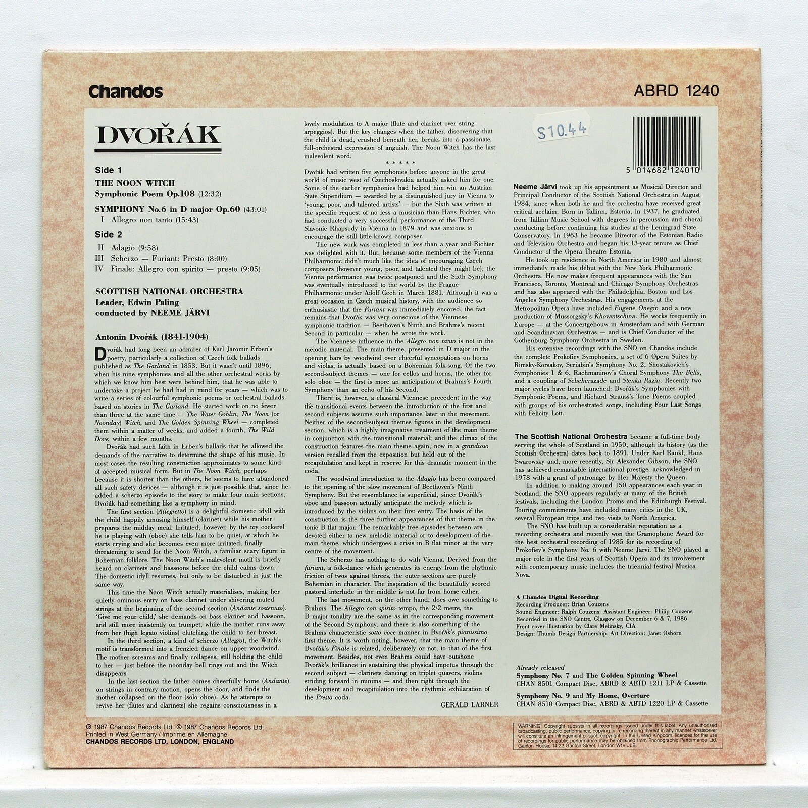 NEEME JARVI - DVORAK symphony no.6 - CHANDOS digital LP MINT! | eBay