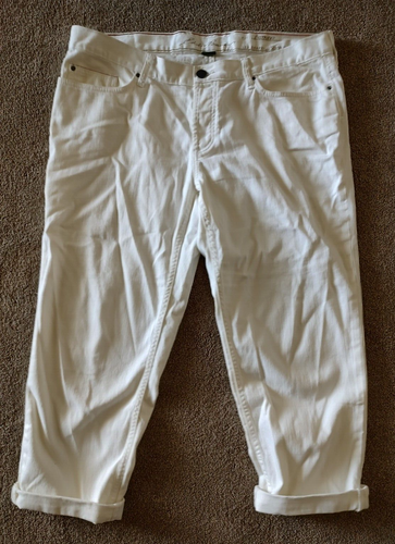Women's Eddie Bauer White Denim Capris *Size 14* Boyfriend Fit Button ...