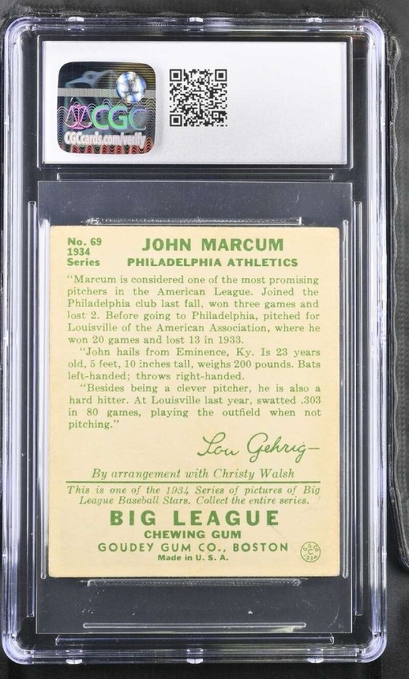 1934 GOUDEY #69 JOHNNY MARCUM 4 VG/EX RC ROOKIE ATHLETICS 348 | eBay