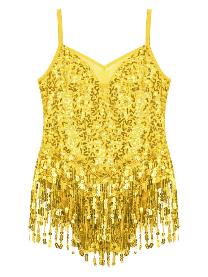 Kids Girls Rumba Samba Tassel Dance Costume Sparkly Sequin Latin ...