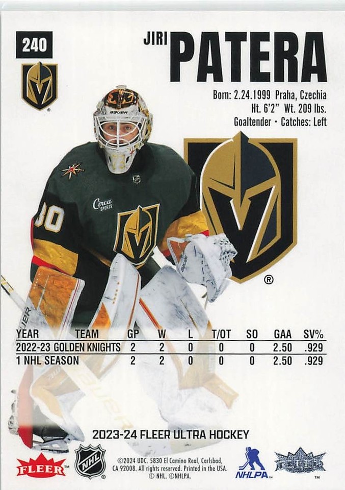 23-24 Upper Deck Fleer Ultra RAINBOW FOILBOARD ROOKIE RC Jiri Patera ...