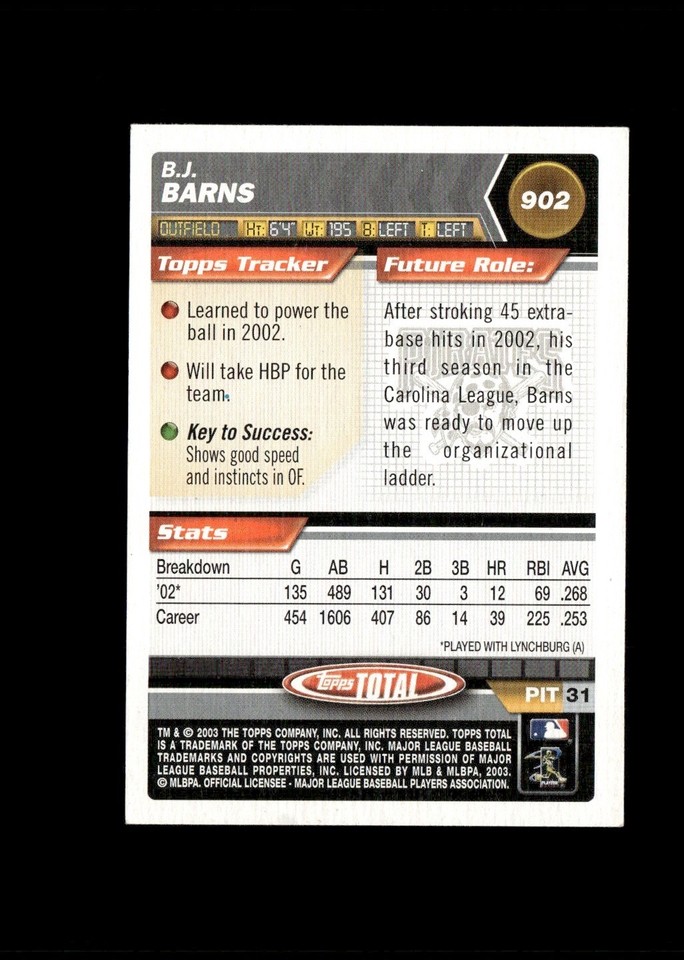 2003 Topps Total - B.J. Barns #902 | eBay